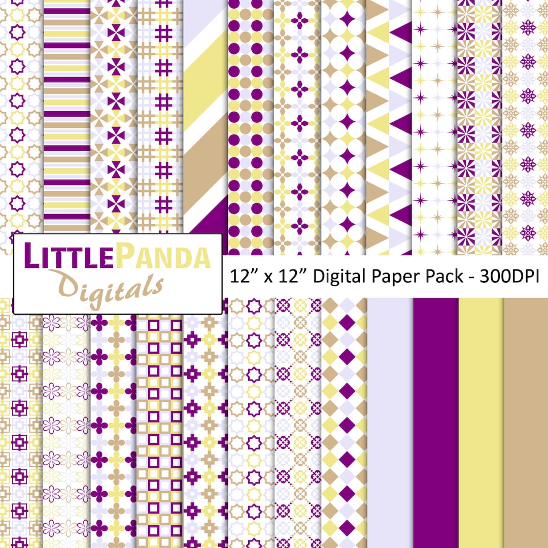 Lavender Purple Khaki Tan Digital Scrapbook Papers 24 Jpg Files 12 X 12 ...