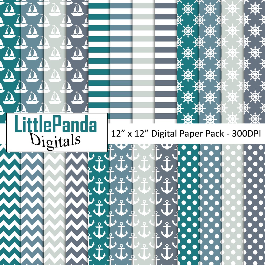 Nautical Digital Paper Anchor Background Boat Scrapbook Paper Polka ...