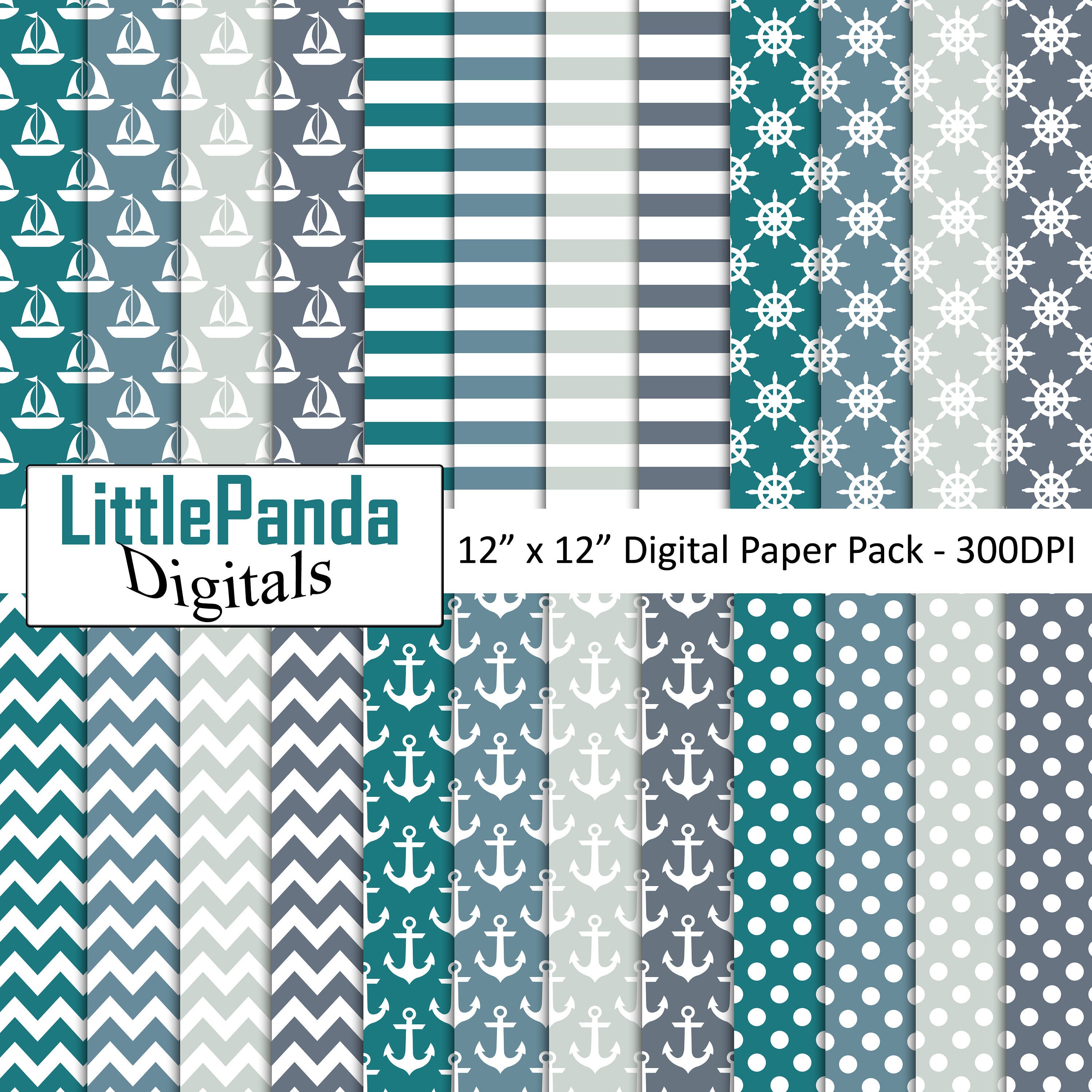 Nautical digital paper anchor background boat scrapbook paper | Etsy