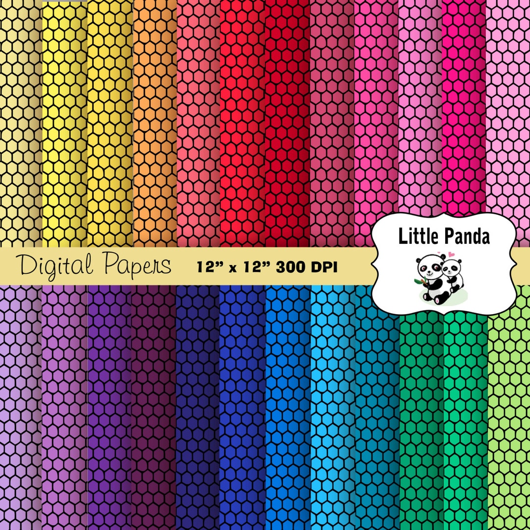 Rainbow Hexagon Honeycomb Digital Scrapbooking Papers 24 Jpg Files 12 X ...