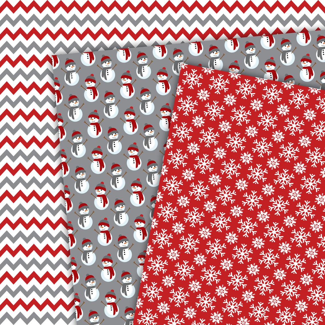 Snowman Digital Paper Snowflake Patterns Plaid Winter - Etsy Canada