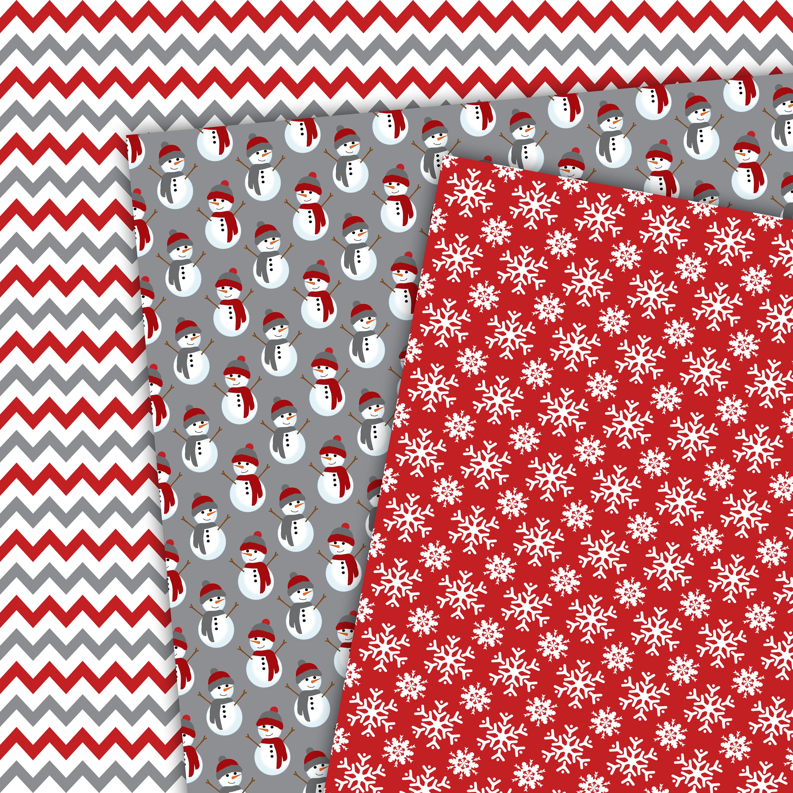 Snowman Digital Paper Snowflake Patterns Plaid Winter - Etsy