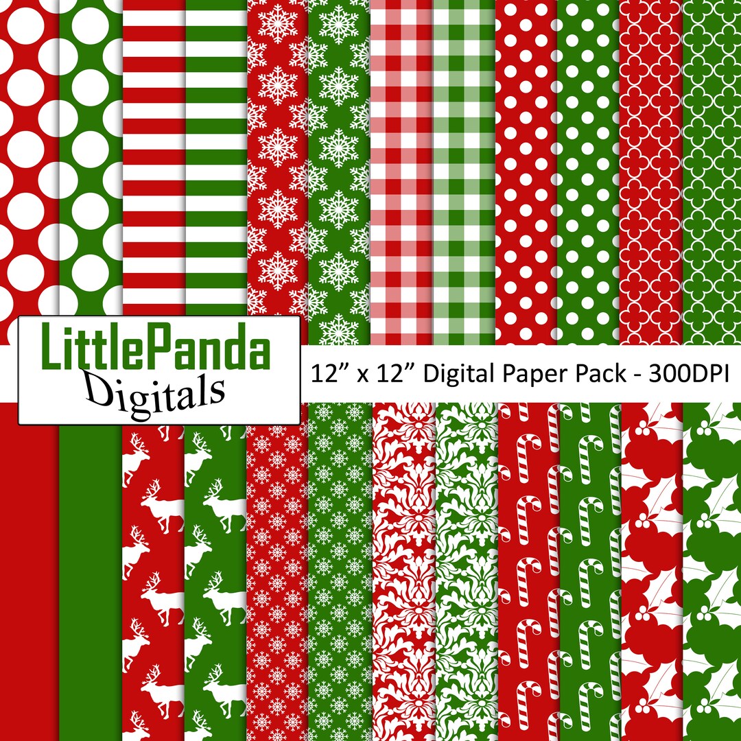 Christmas Digital Paper, Christmas Scrapbook Paper, Snowflake, Polka ...