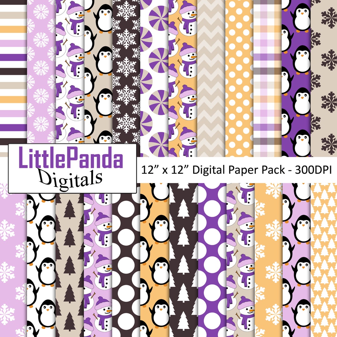 Christmas Digital Paper Christmas Tree Penguin Snowflake Snowman ...