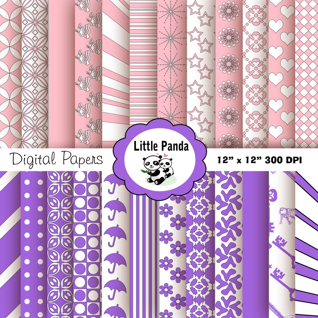Purple and Pink Digital Paper Pack, Scrapbook Papers, 24 Jpg Files 12 X ...