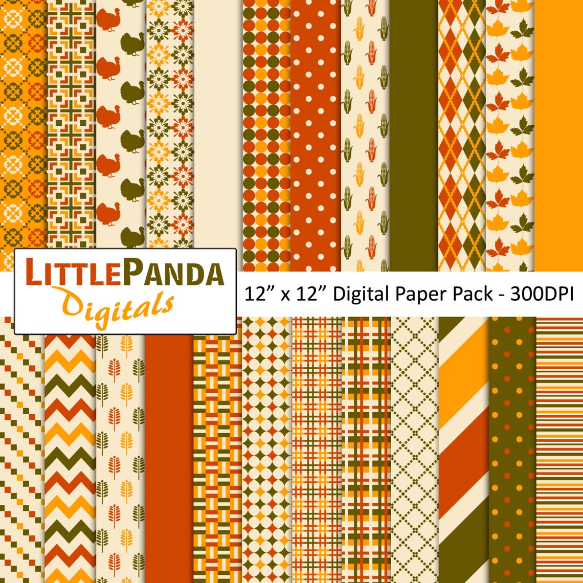 Thanksgiving Digital Scrapbook Papers 24 Jpg Files 12 X 12 - Instant ...