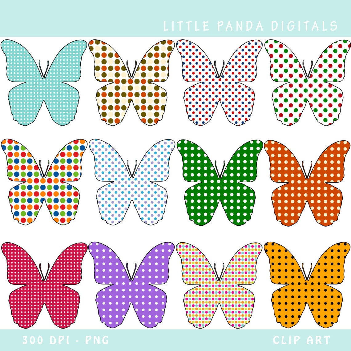 Polka Dot Butterflies Digital Clip Art - Personal and Commercial Use ...