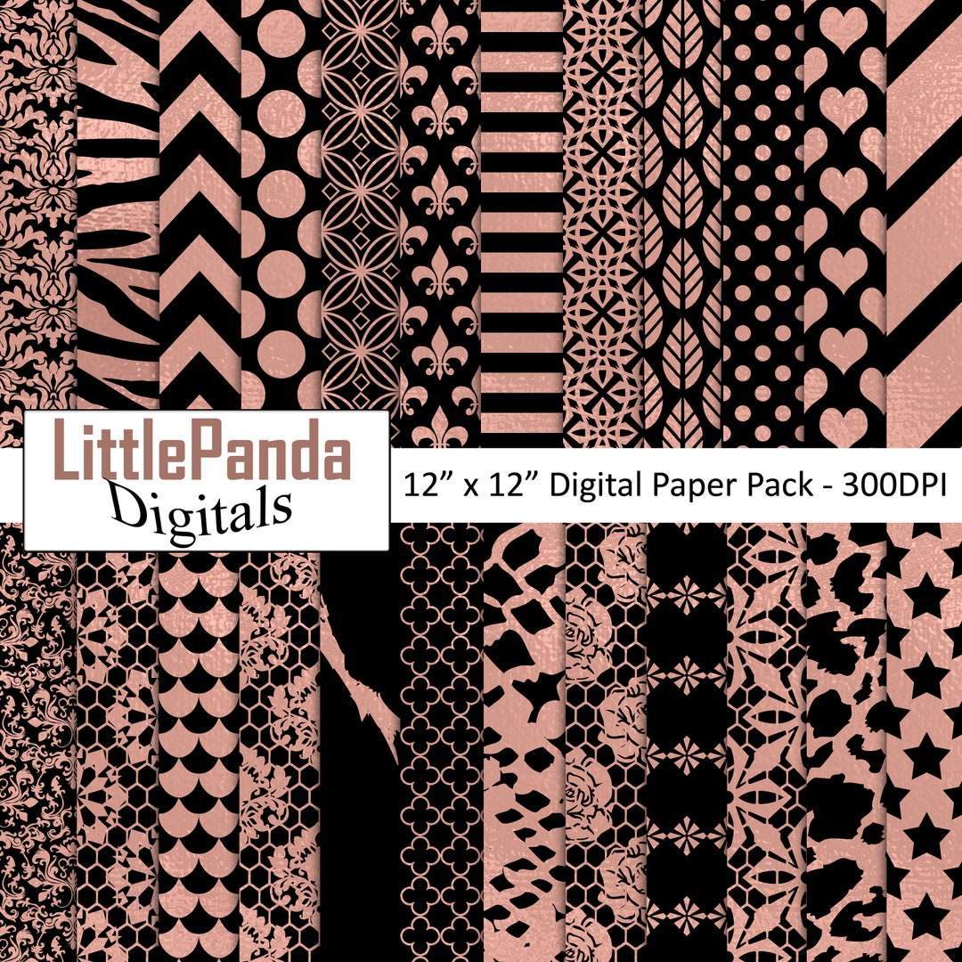 Rose Gold Digital Paper, Scrapbook Paper, Zebra Animal Print, Lace ...