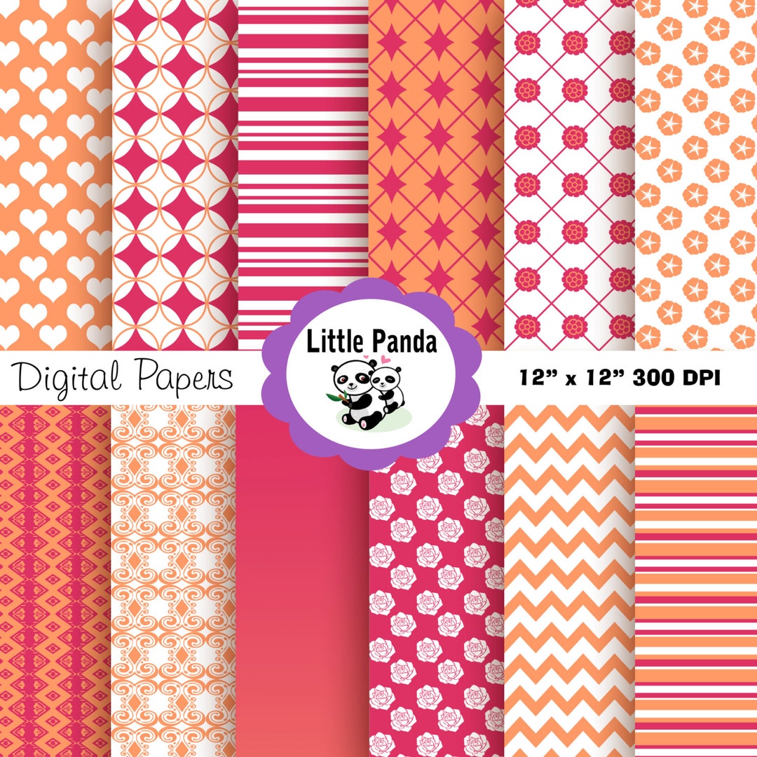 Tangerine and Cherry Digital Paper Pack, Scrapbook Papers, 12 Jpg Files ...