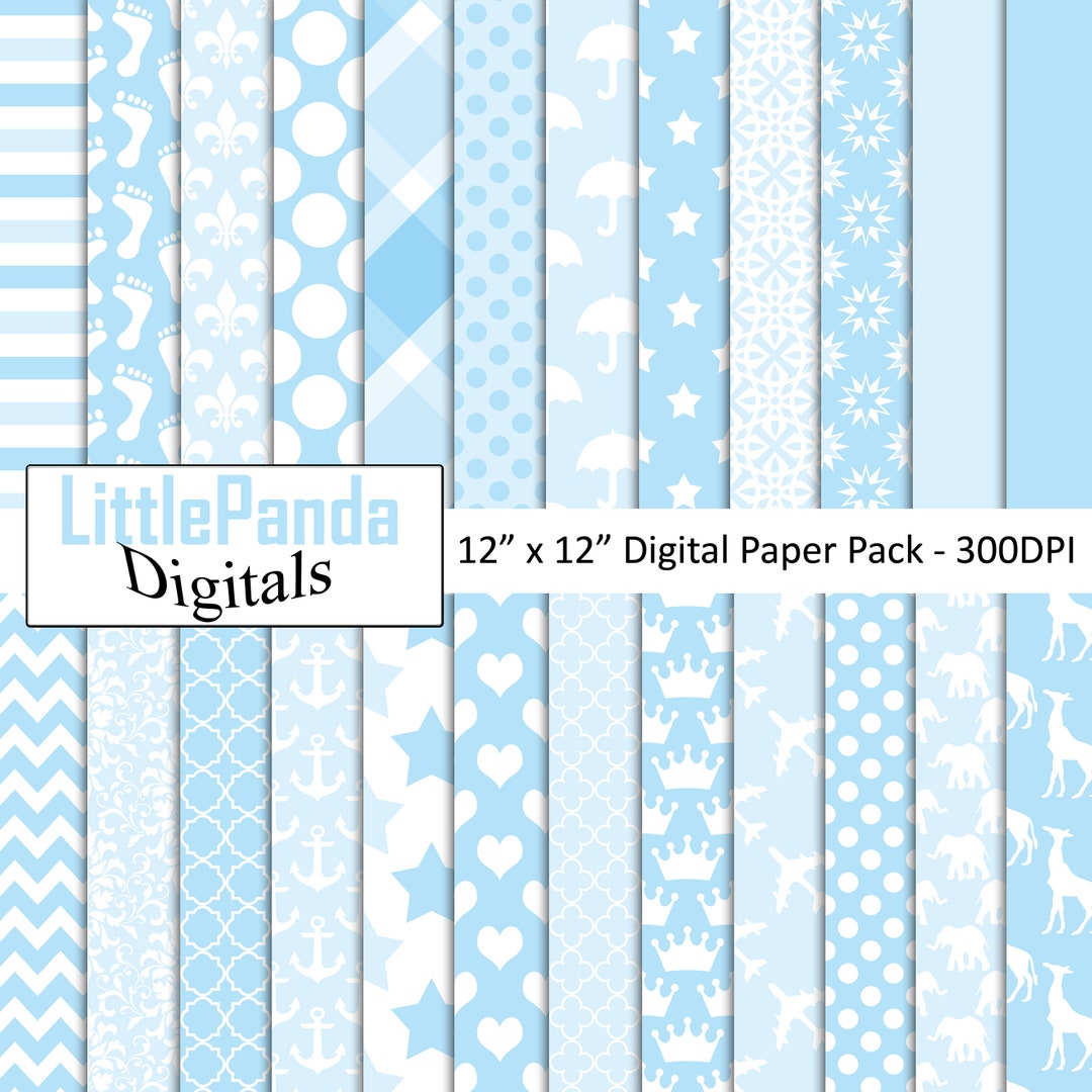 Baby Blue Digital Paper Baby Feet Umbrella Stars Crown Giraffe ...