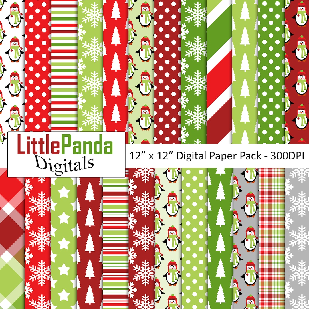 Penguin Digital Paper, Snowflake Patterns, Plaid, Winter, Holiday ...