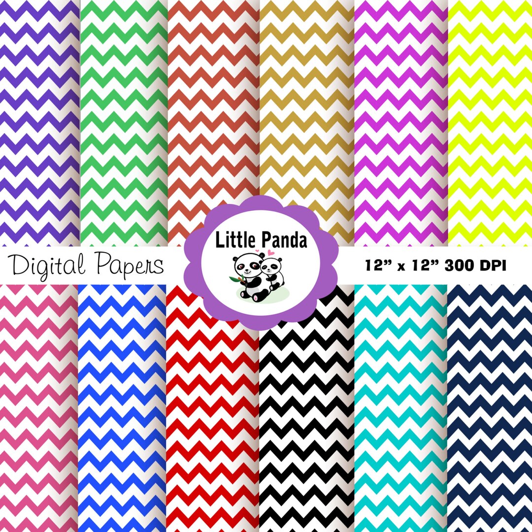 Chevron Digital Scrapbook Paper Pack, Commercial Use, Personal Use, 12 ...