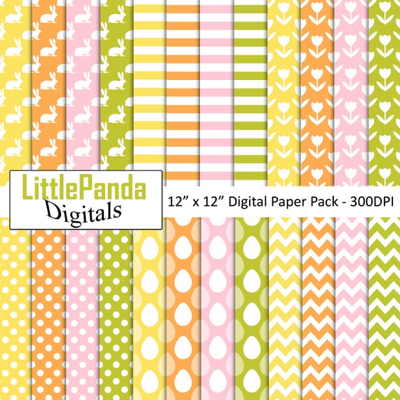 Easter Digital Paper Bunny Background Easter Eggs Scrapbook | Etsy