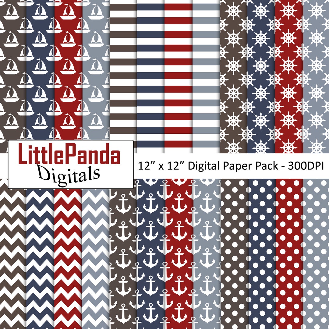 Nautical Digital Paper Anchor Background Boat Scrapbook Paper Polka ...