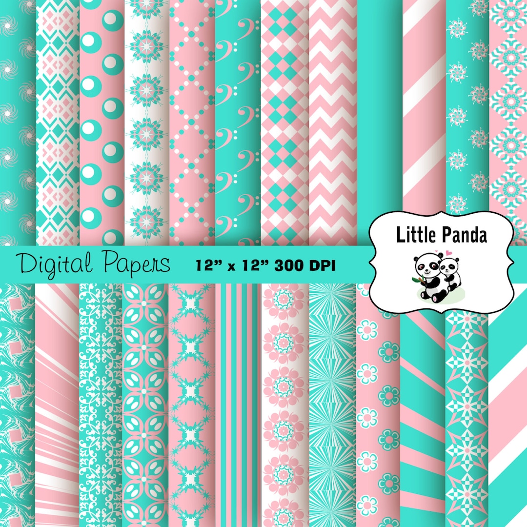 Turquoise and Pink Digital Scrapbook Papers 24 Jpg Files 12 X 12 ...