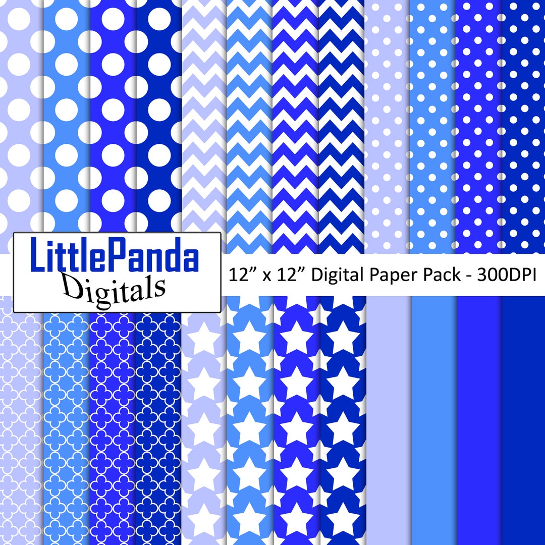 Shades of Blue Digital Paper, Polka Dots, Chevron, Quatrefoil, Stars ...