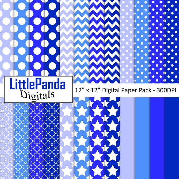 Shades of Blue Digital Paper Polka Dots Chevron Quatrefoil | Etsy