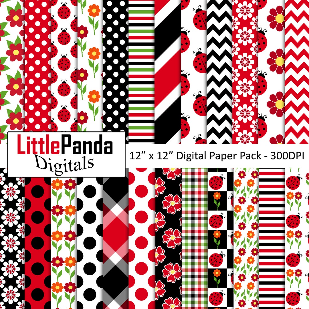 Ladybug Digital Paper, Sweet Ladybug Scrapbook Papers, Commercial Use ...