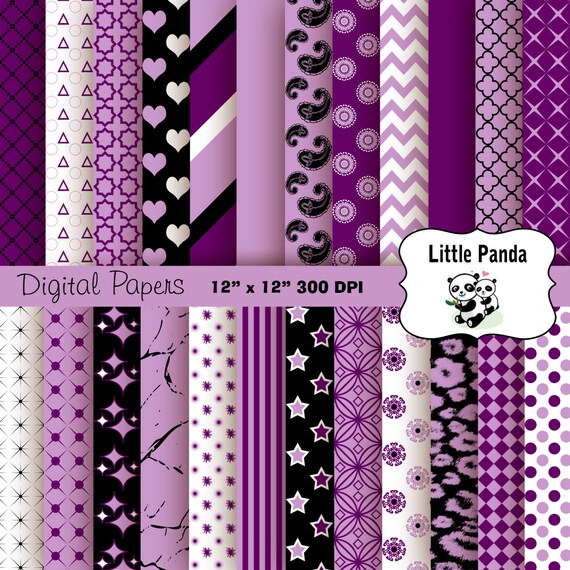Purple Digital Scrapbook Papers 24 Jpg Files 12 X 12 Instant | Etsy