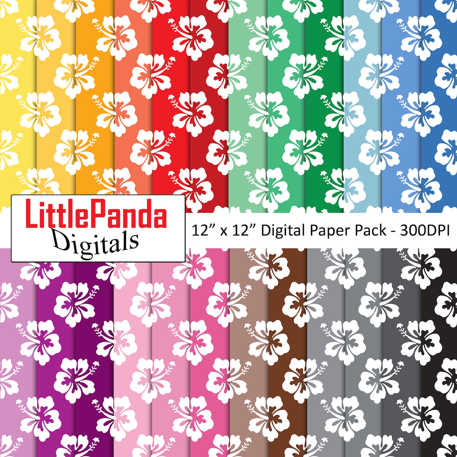 Hibiscus Scrapbook Paper, Hawaiian Flowers Digital Paper, Seamless ...
