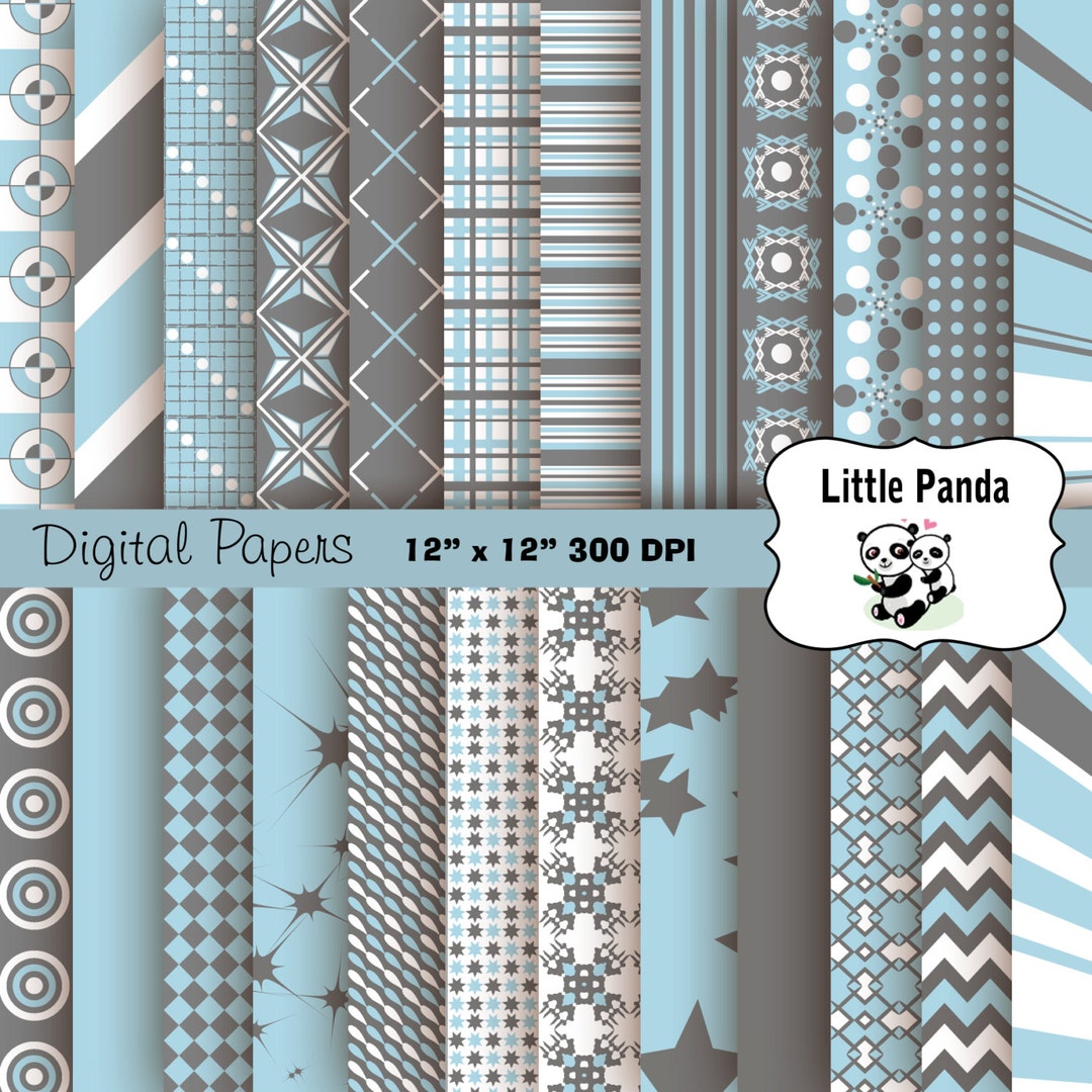 Light Blue and Gray Digital Scrapbooking Papers 24 Jpg Files 12 X 12 ...