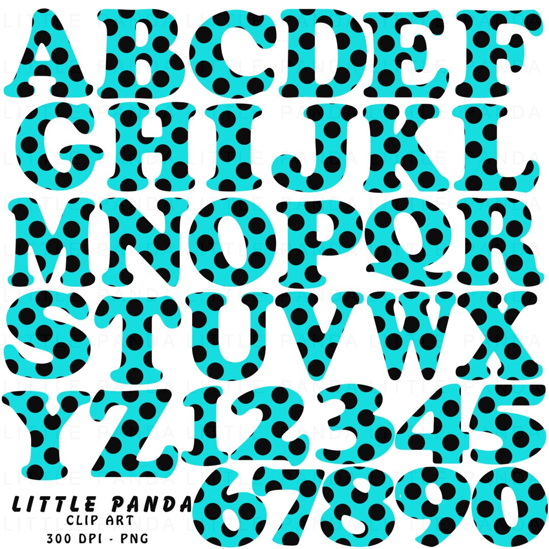 Bright Turquoise Polka Dots Alphabet & Numbers Clip Art Digital ...