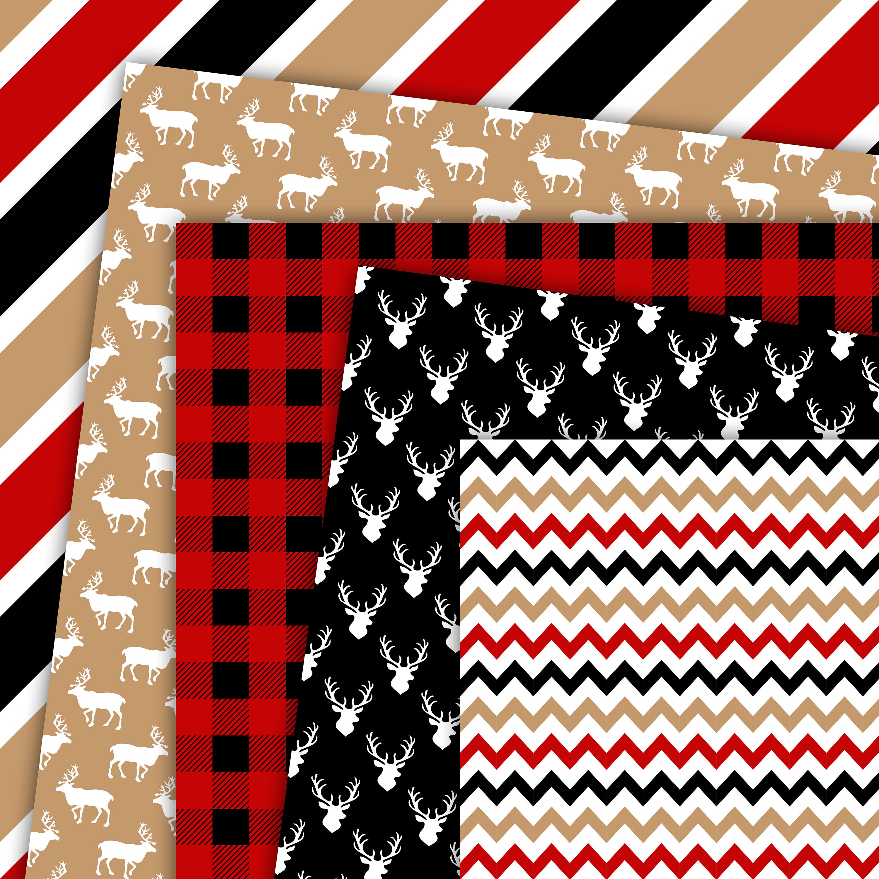 Lumberjack Digital Paper, Scrapbook Paper, Plaid, Bear, Moose Antlers ...