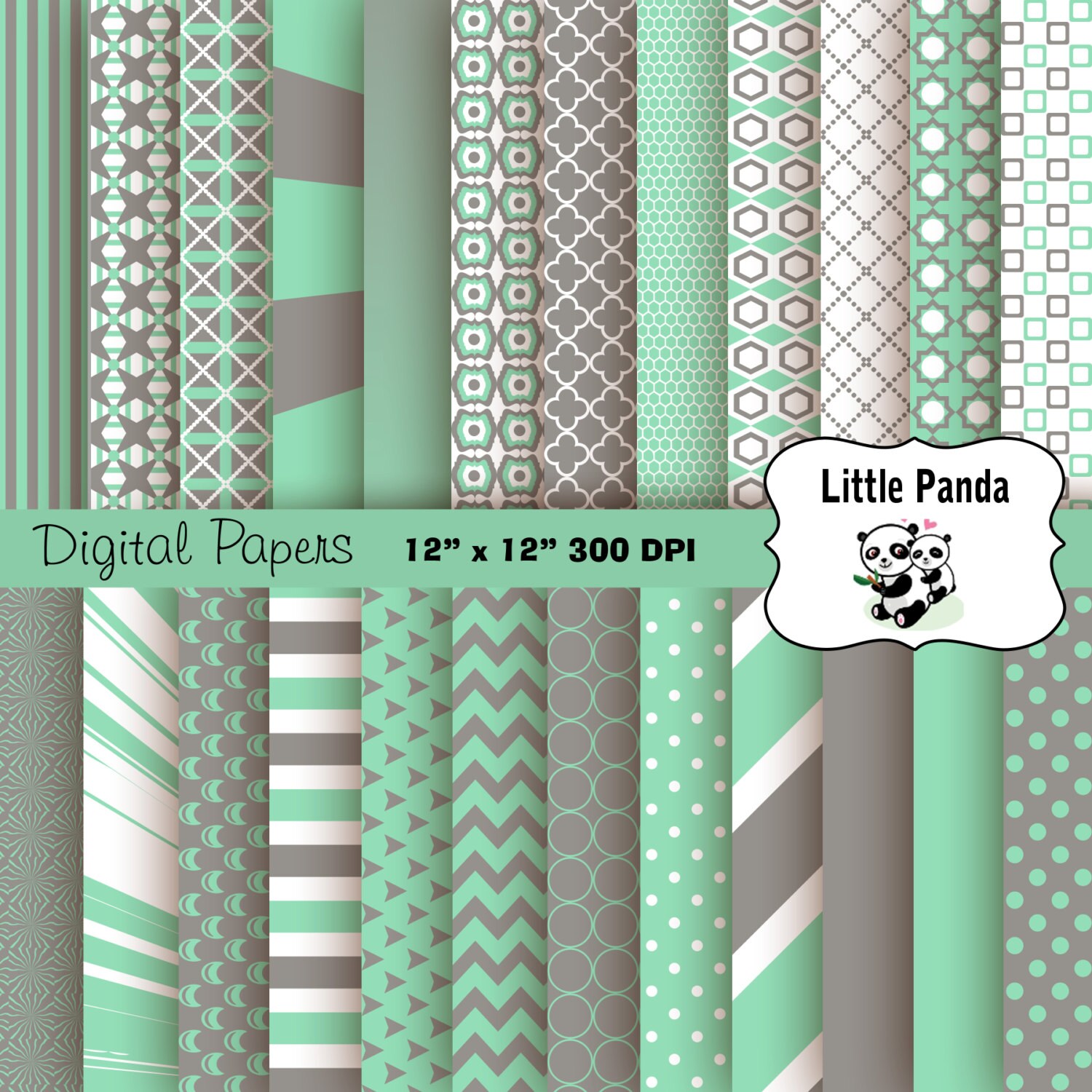 Gray and Sea Green Digital Paper Pack 24 Jpg Files 12 X 12 - Instant ...