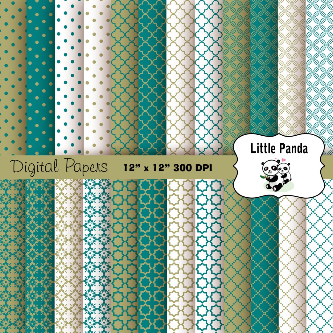 Khaki and Teal Digital Paper Pack, Scrapbook Papers, 24 Jpg Files 12 X ...