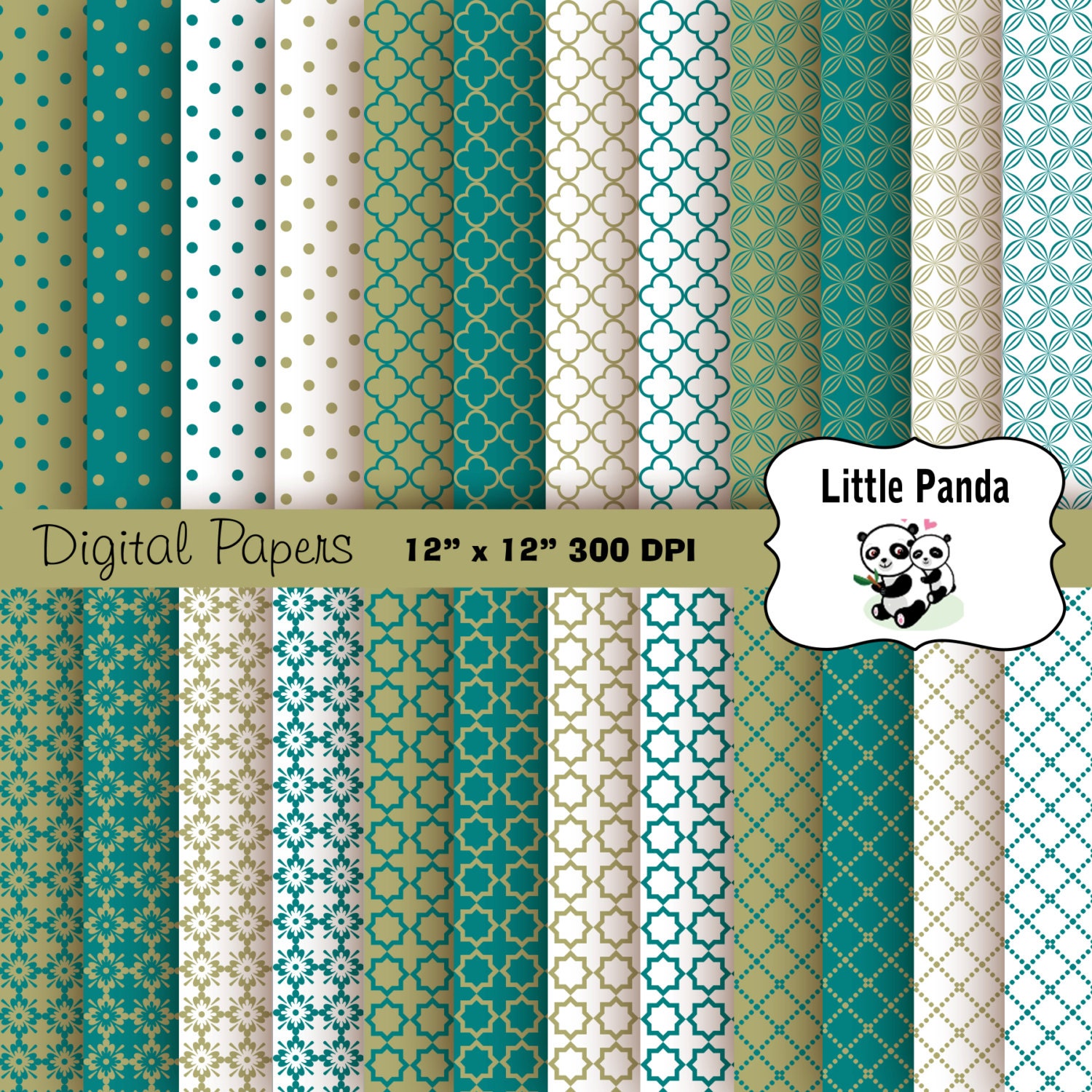 Khaki and Teal Digital Paper Pack Scrapbook Papers 24 Jpg - Etsy
