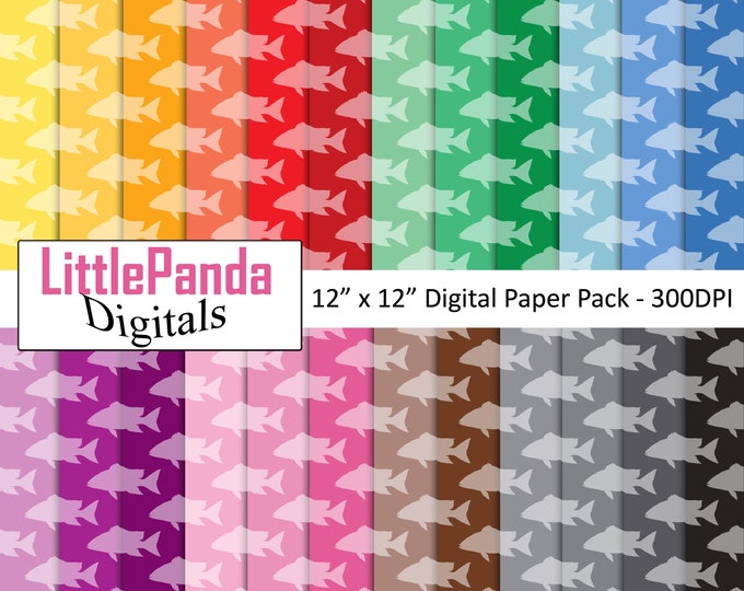 Rainbow Fish Silhouettes Digital Paper Bundle, Seamless Pattern ...