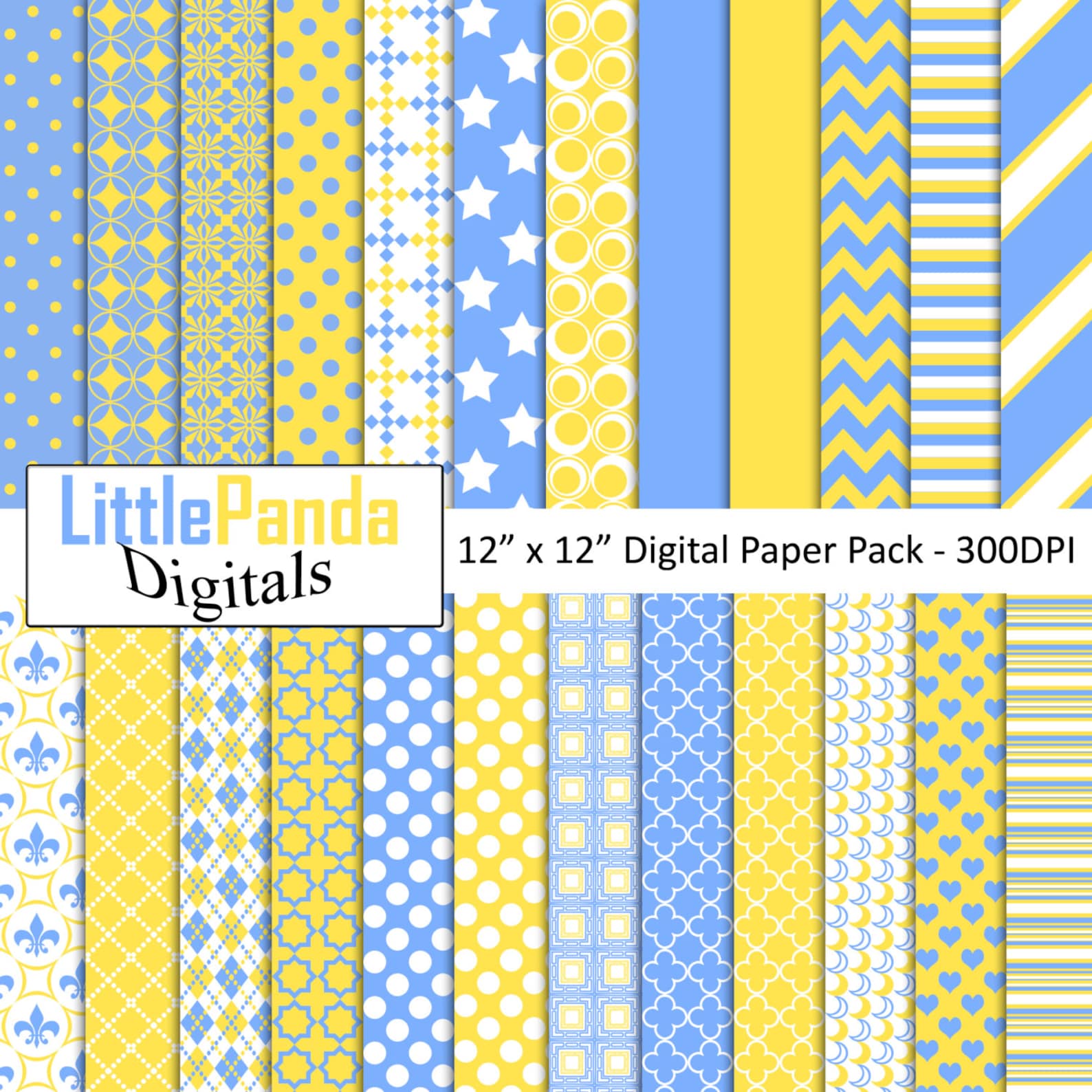 Blue Yellow Digital Paper, Scrapbook Papers, Background, Commercial Use ...