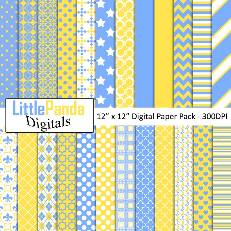 Blue Yellow Digital Paper, Scrapbook Papers, Background, Commercial Use ...