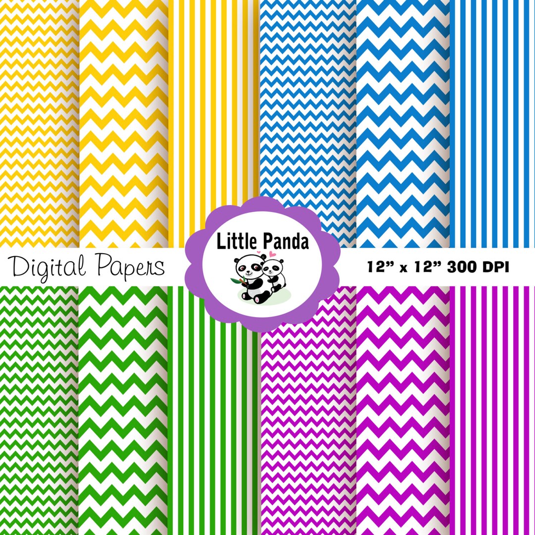 Chevron Stripes Digital Paper Pack Scrapbook Papers - 12 Jpg Files 12 X ...