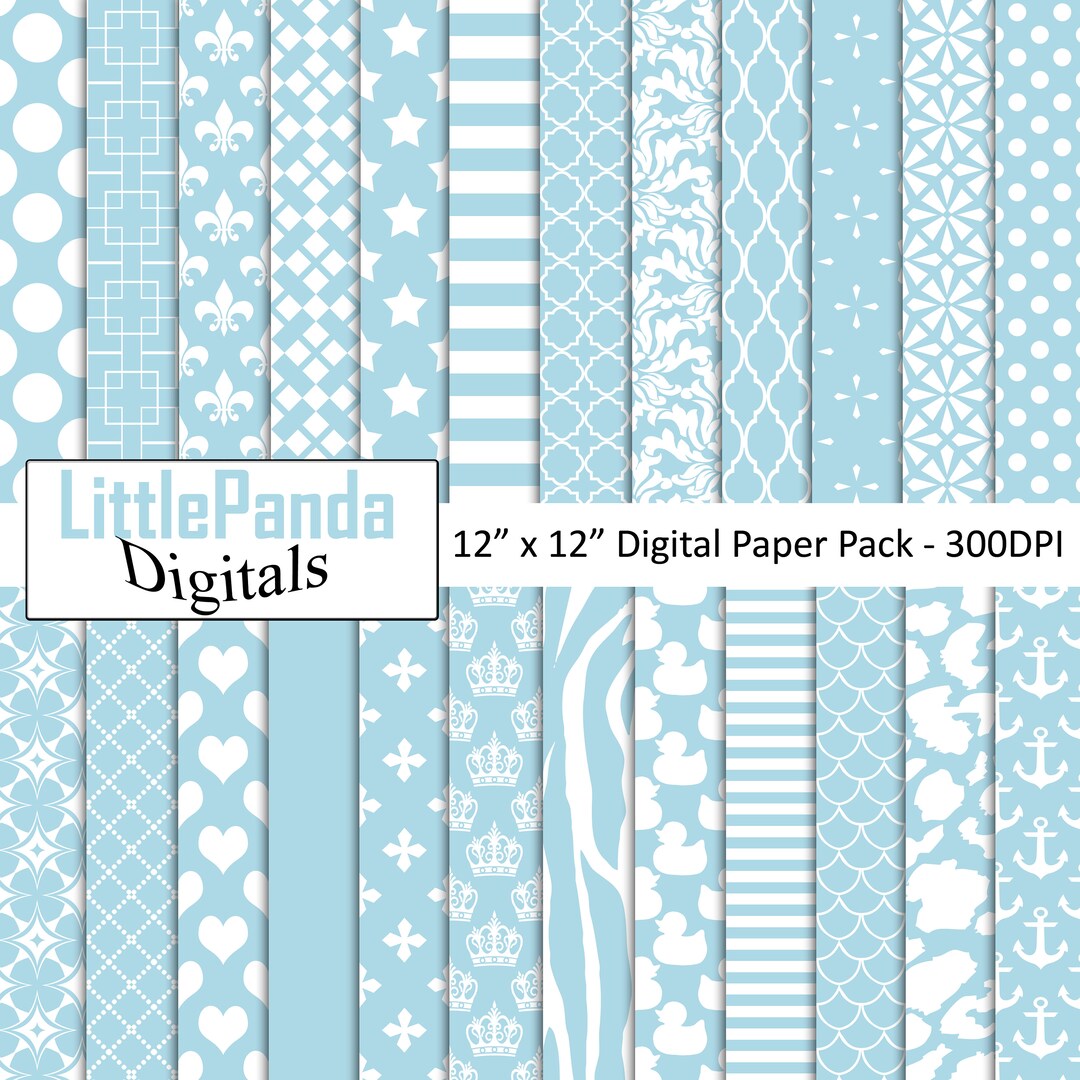 Light Blue Digital Paper, 1st Birthday Scrapbook Paper, Commercial Use ...