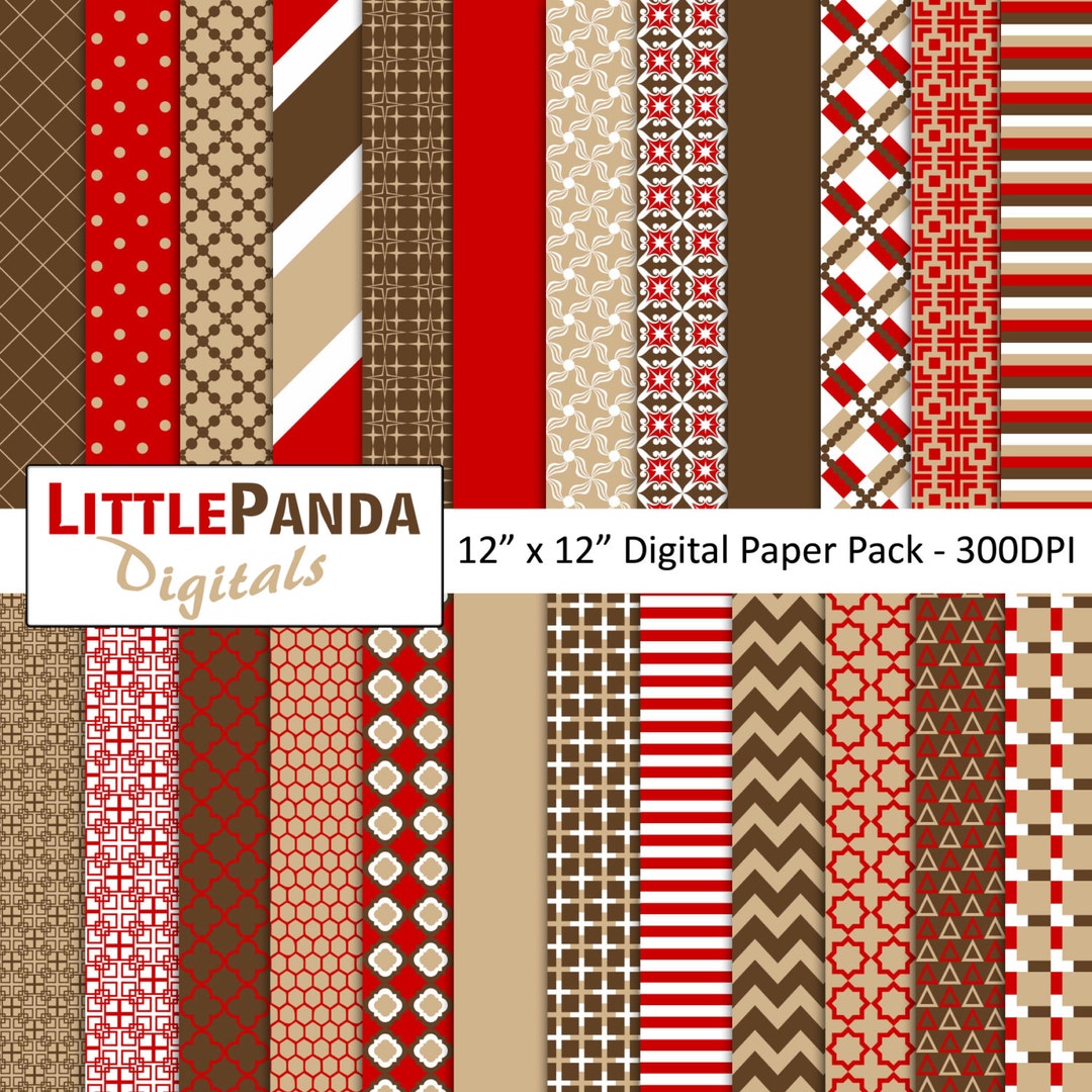 Tan Red Brown Digital Paper Pack 24 Jpg Files 12 X 12 - Instant ...