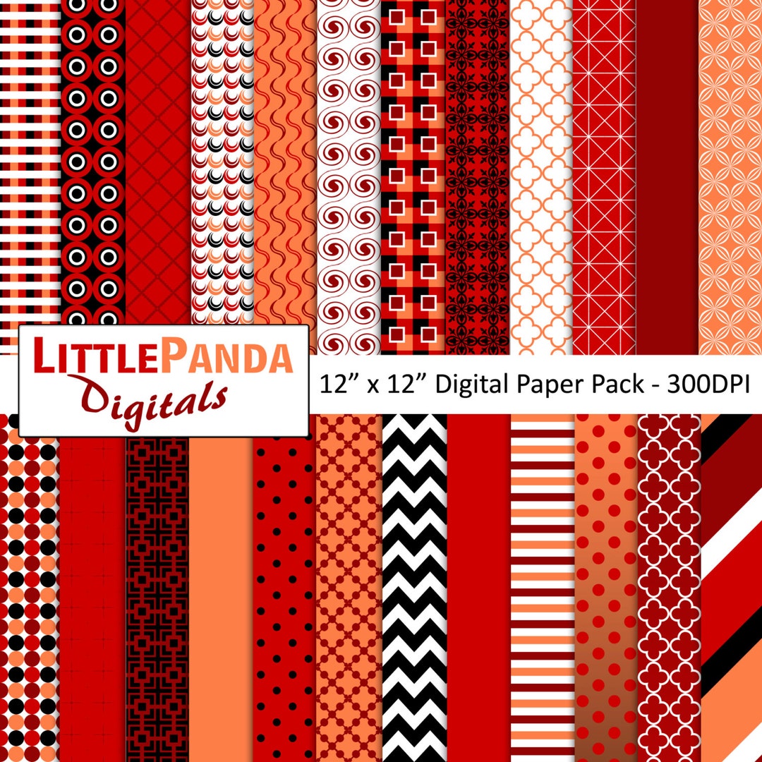 Orange Red Black Digital Scrapbook Papers 24 Jpg Files 12 X 12 ...