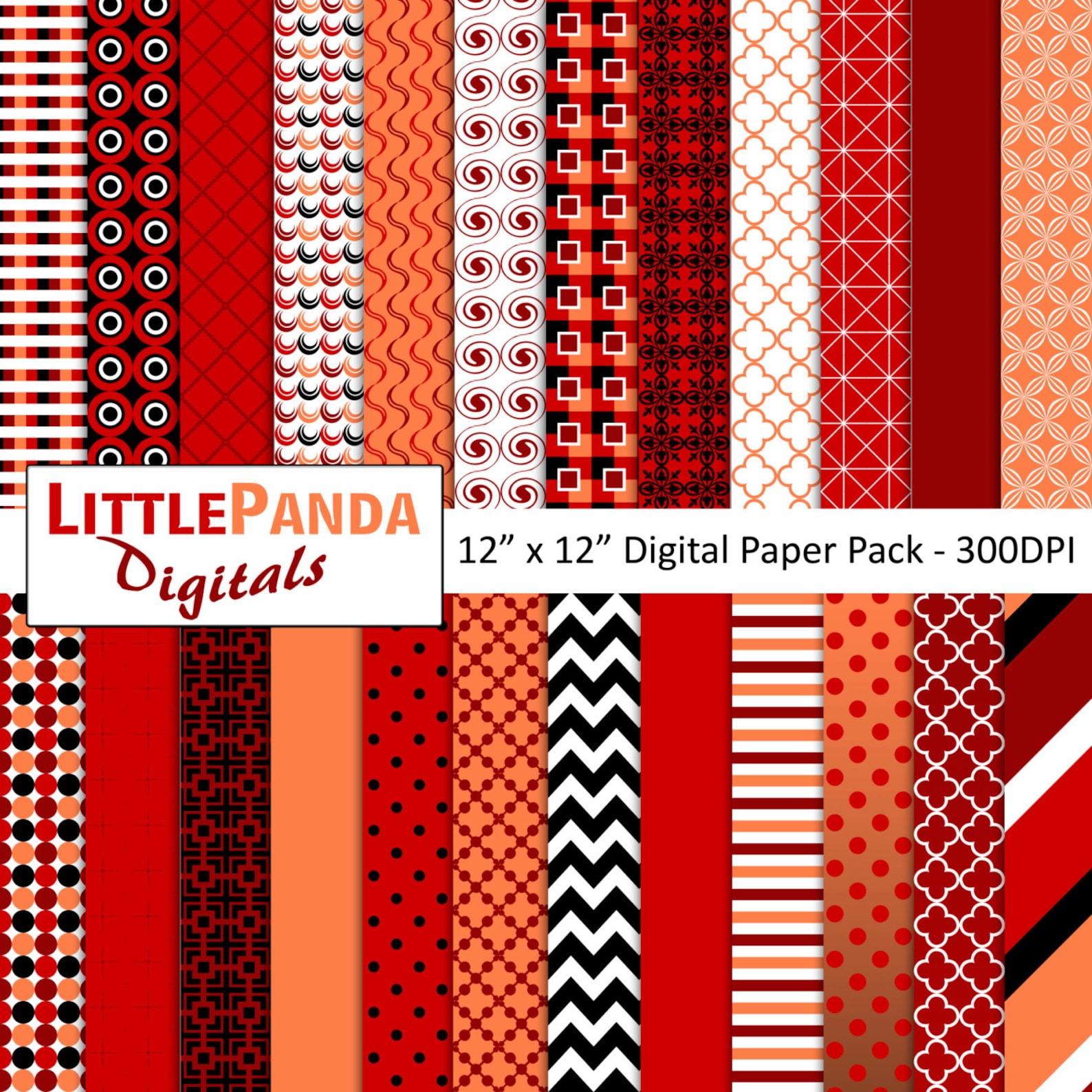 Orange Red Black Digital Scrapbook Papers 24 Jpg Files 12 X 12 | Etsy