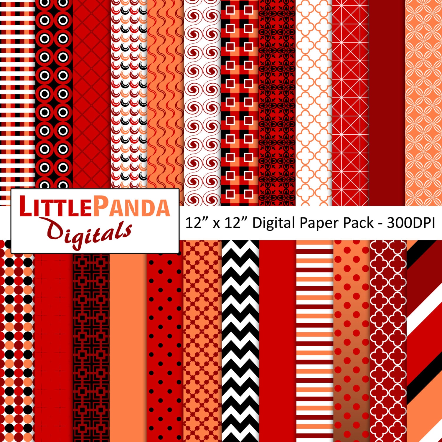 Orange Red Black Digital Scrapbook Papers 24 Jpg Files 12 X 12 | Etsy