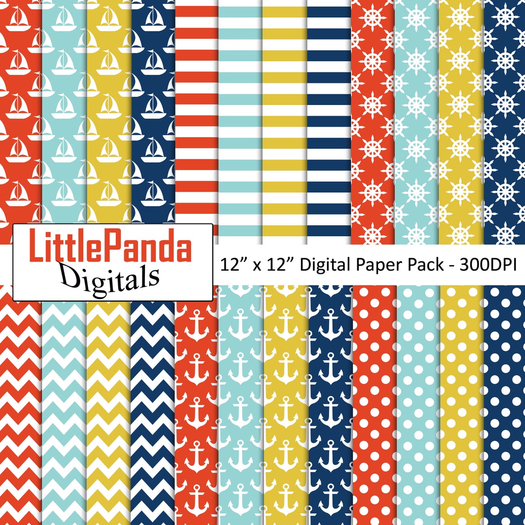 Nautical Digital Paper Anchor Background Boat Scrapbook Paper Polka ...