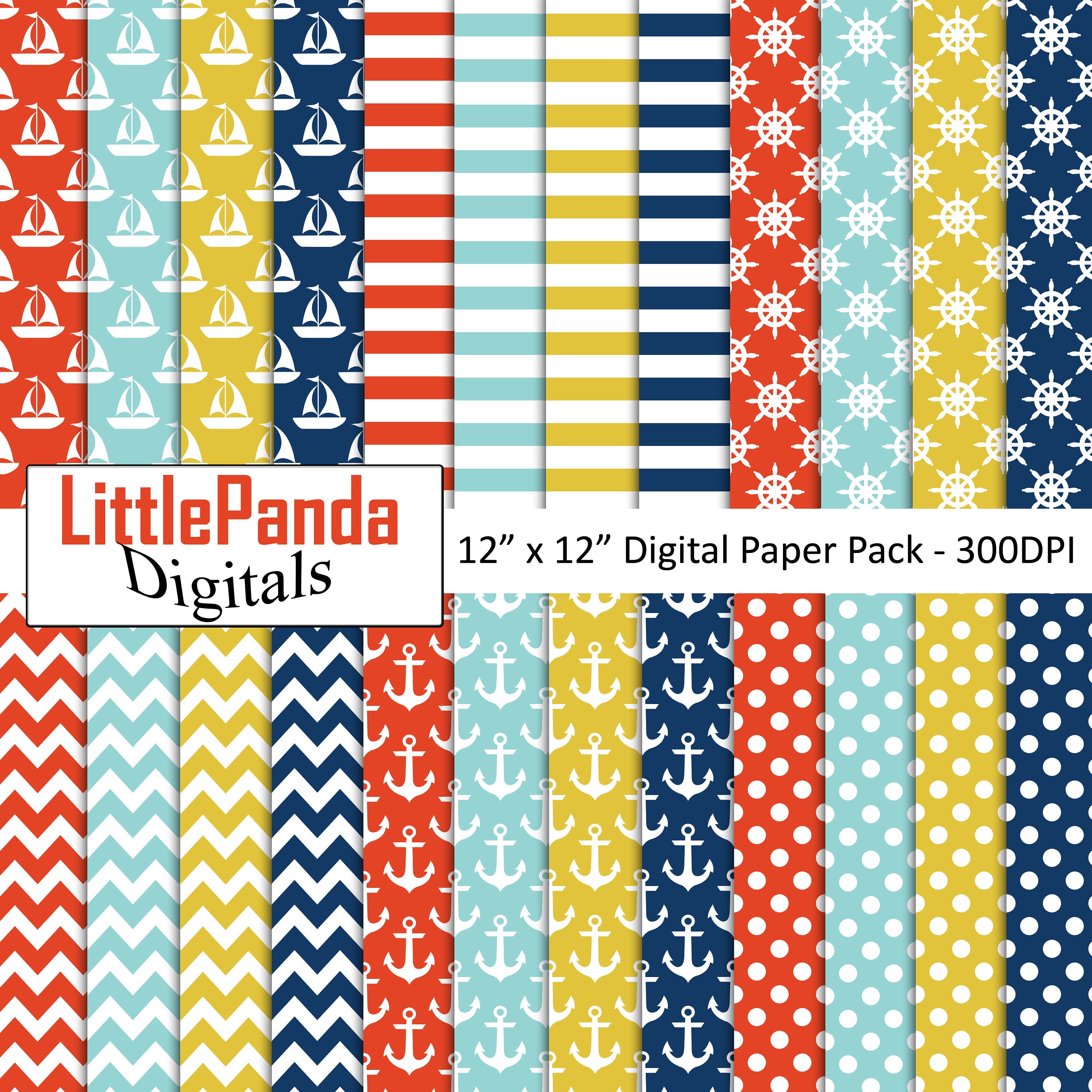 Nautical digital paper anchor background boat scrapbook paper | Etsy