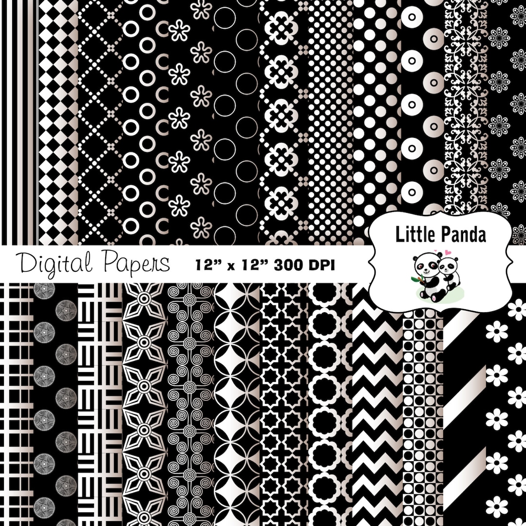 Black and White Digital Paper Pack 24 Jpg Files 12 X 12 - Instant ...