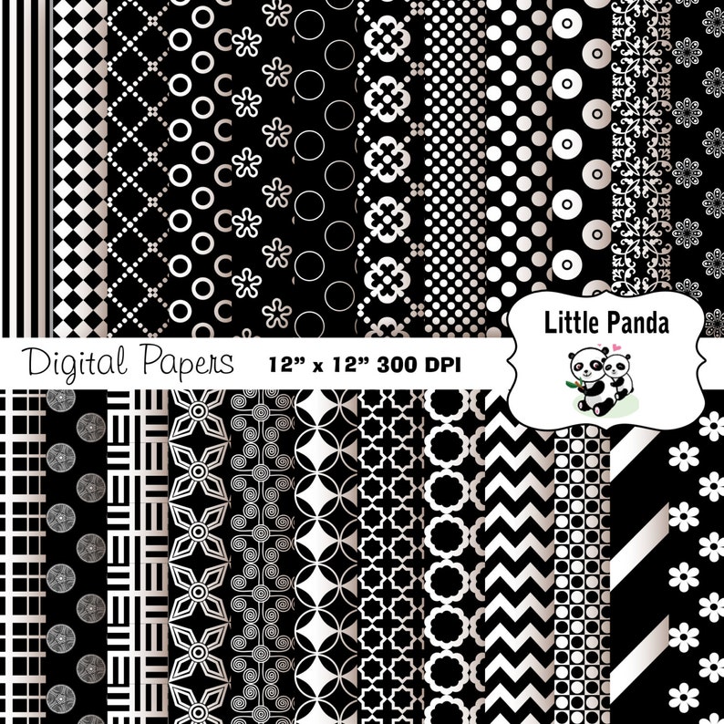 Black and White Digital Paper Pack 24 Jpg Files 12 X 12 | Etsy