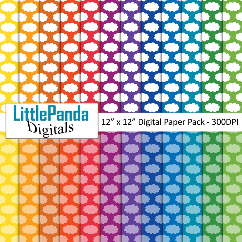 Clouds digital paper primary colors scrapbook pages paper | Etsy