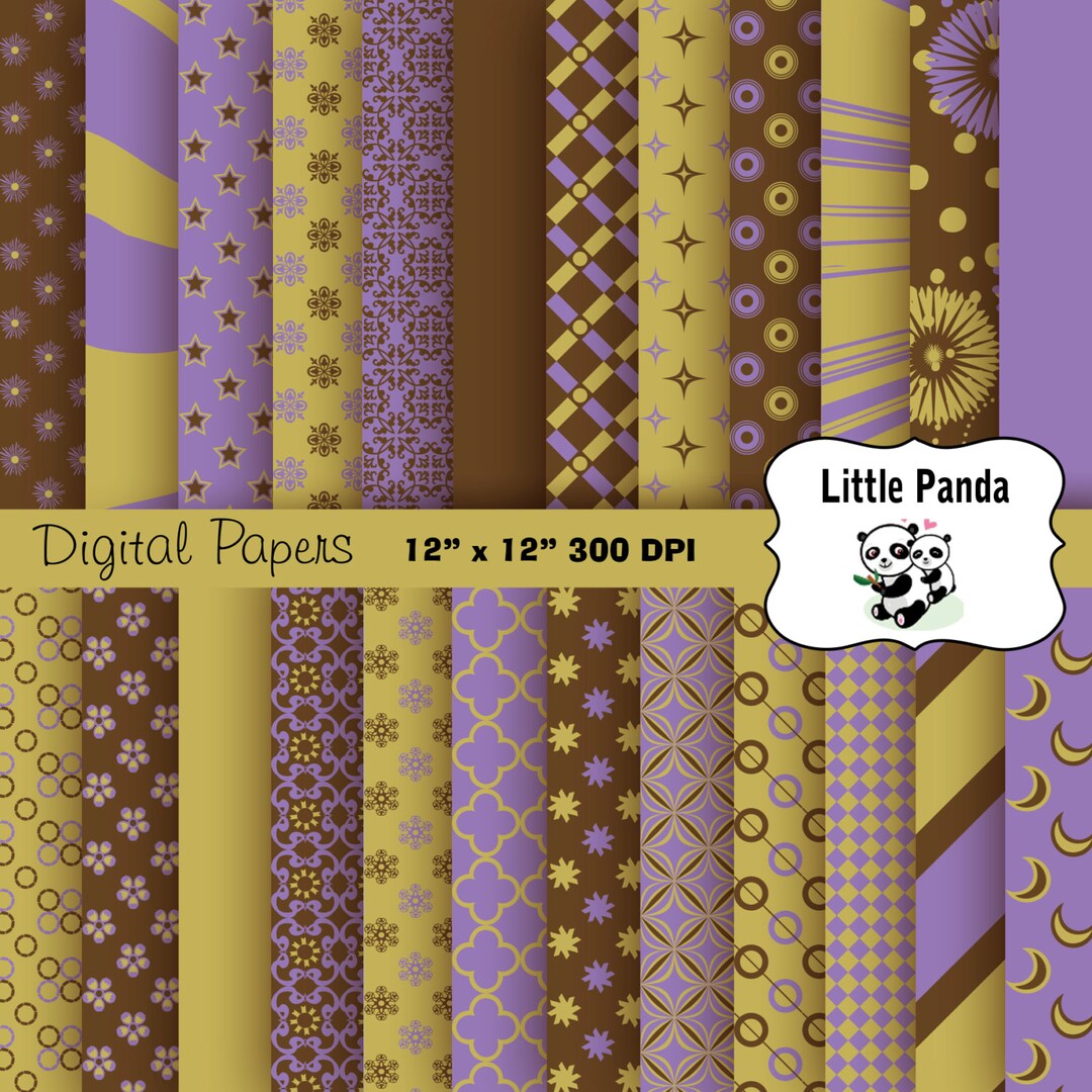 Gold Purple Brown Digital Paper - Digital Scrapbooking - Instant ...