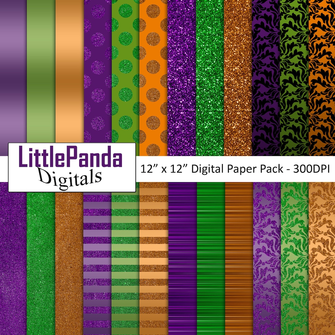 Halloween Digital Paper Metallic Glitter Stripes Damask Foil Scrapbook ...