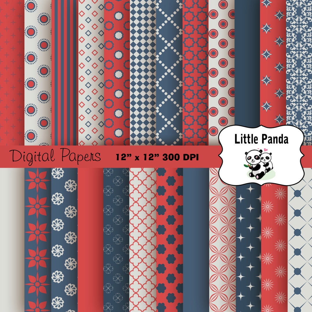 Red Gray Blue Digital Scrapbook Paper Pack 24 Jpg Files 12 X 12 ...