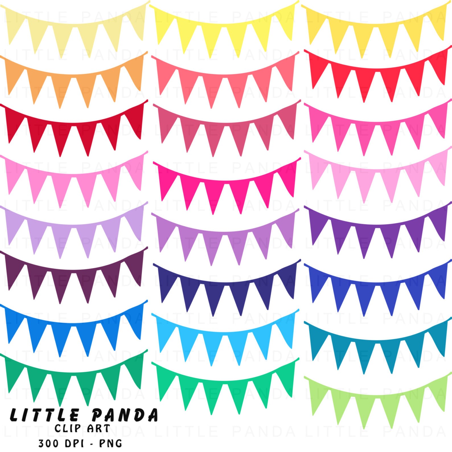 Rainbow Digital Pennant Banner Flag Clip Art Instant - Etsy