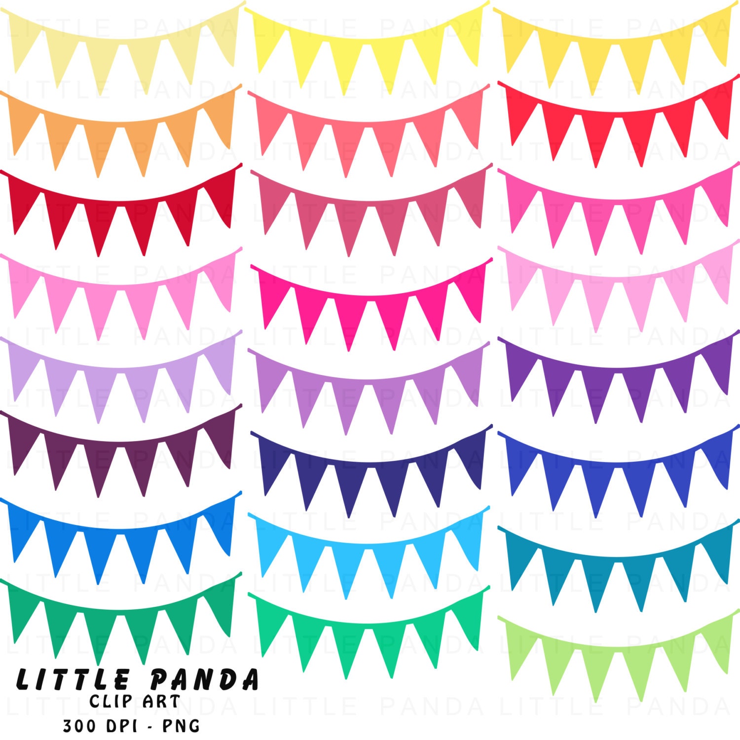 Rainbow Digital Pennant Banner Flag Clip Art - Instant Download - C98 ...