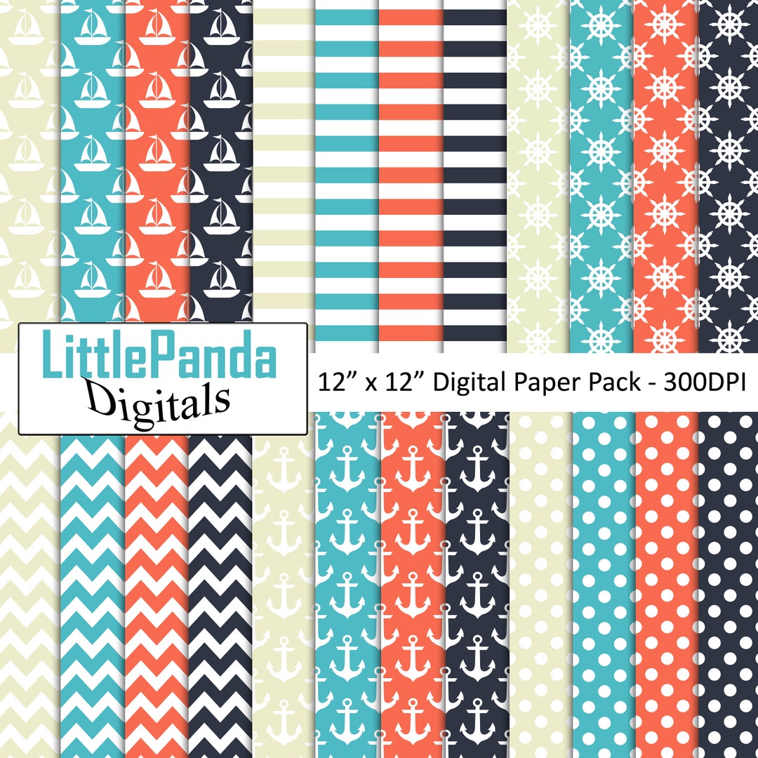 Nautical Digital Paper Anchor Background Boat Scrapbook Paper Polka ...